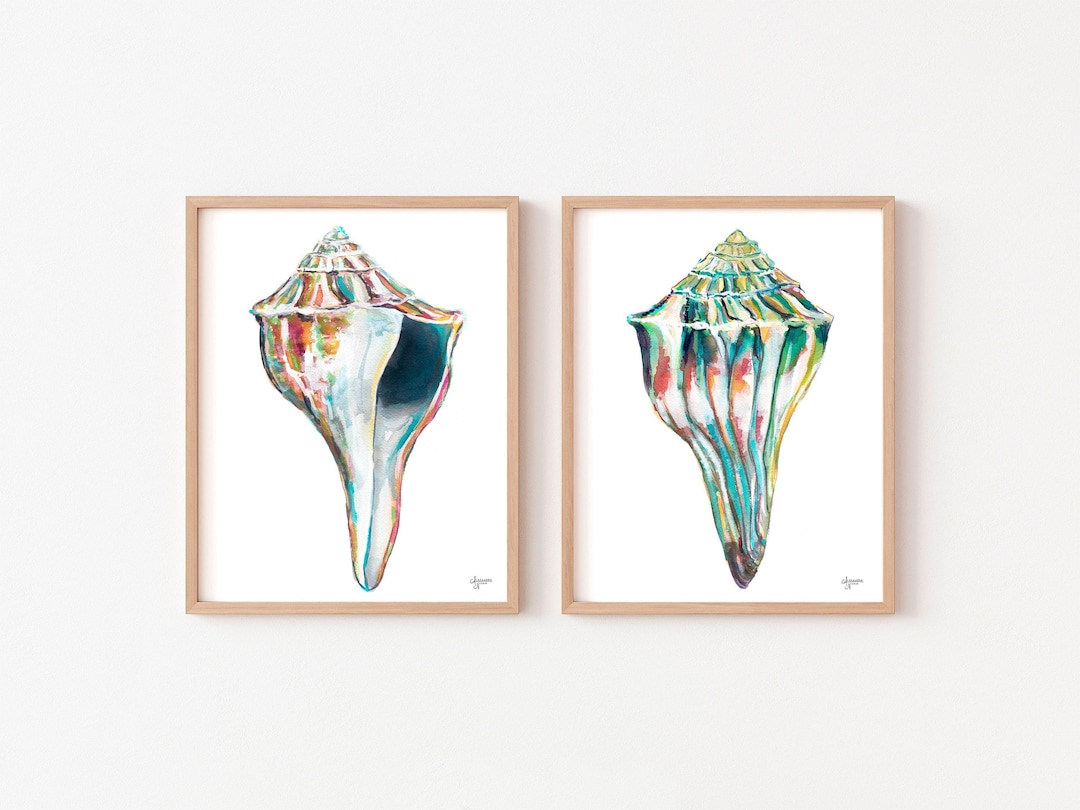 Whelk Shell Art Prints: Coastal Watercolor Set of 2 - Etsy