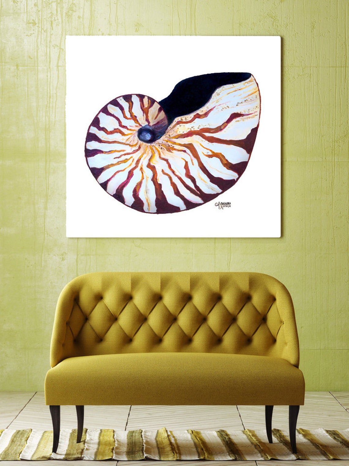 Nautilus Shell Print Coastal Wall Art Nautilus Painting Sea | Etsy