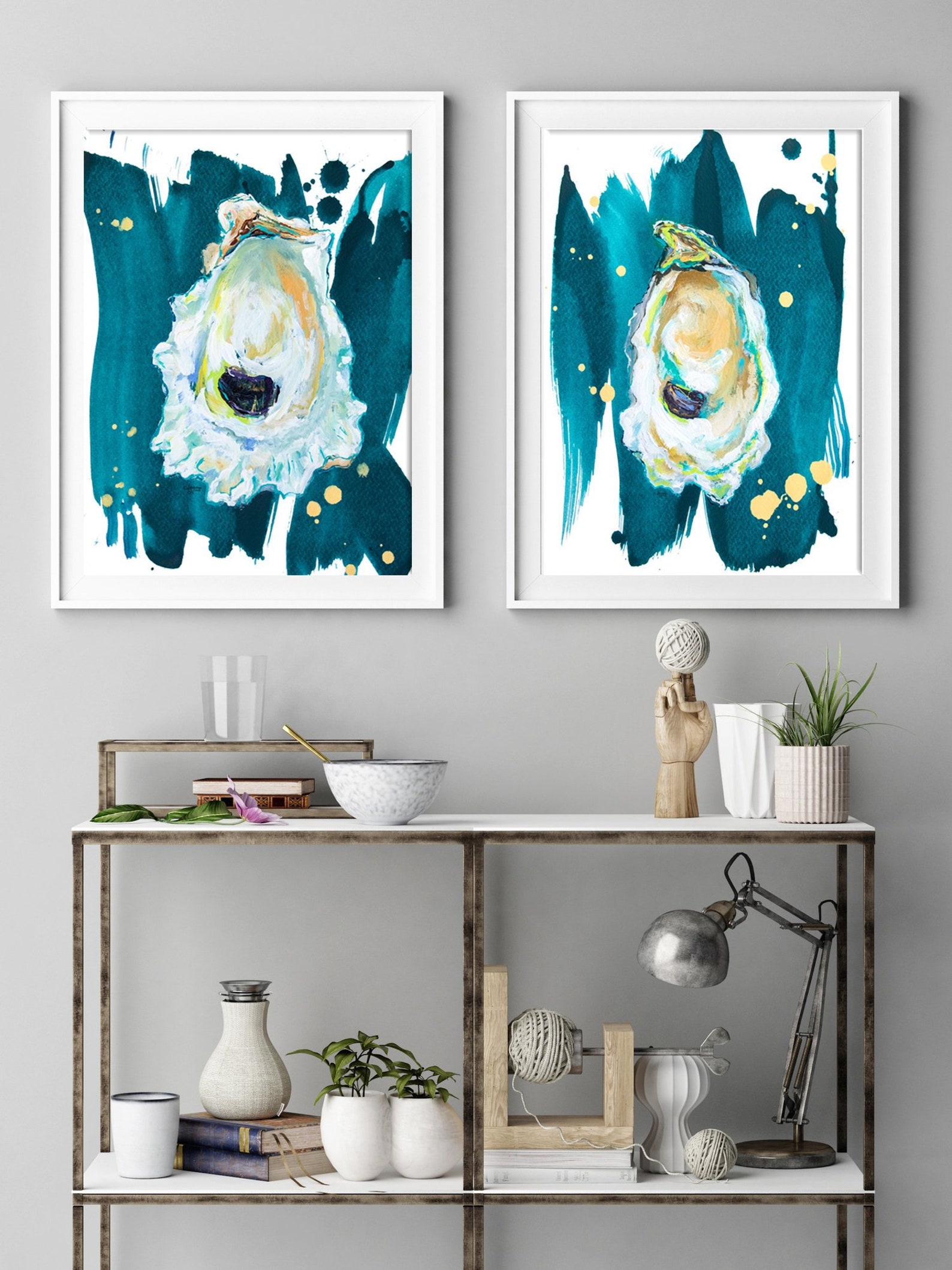 Oyster Prints Modern Coastal Decor Print Set of 2 | Etsy