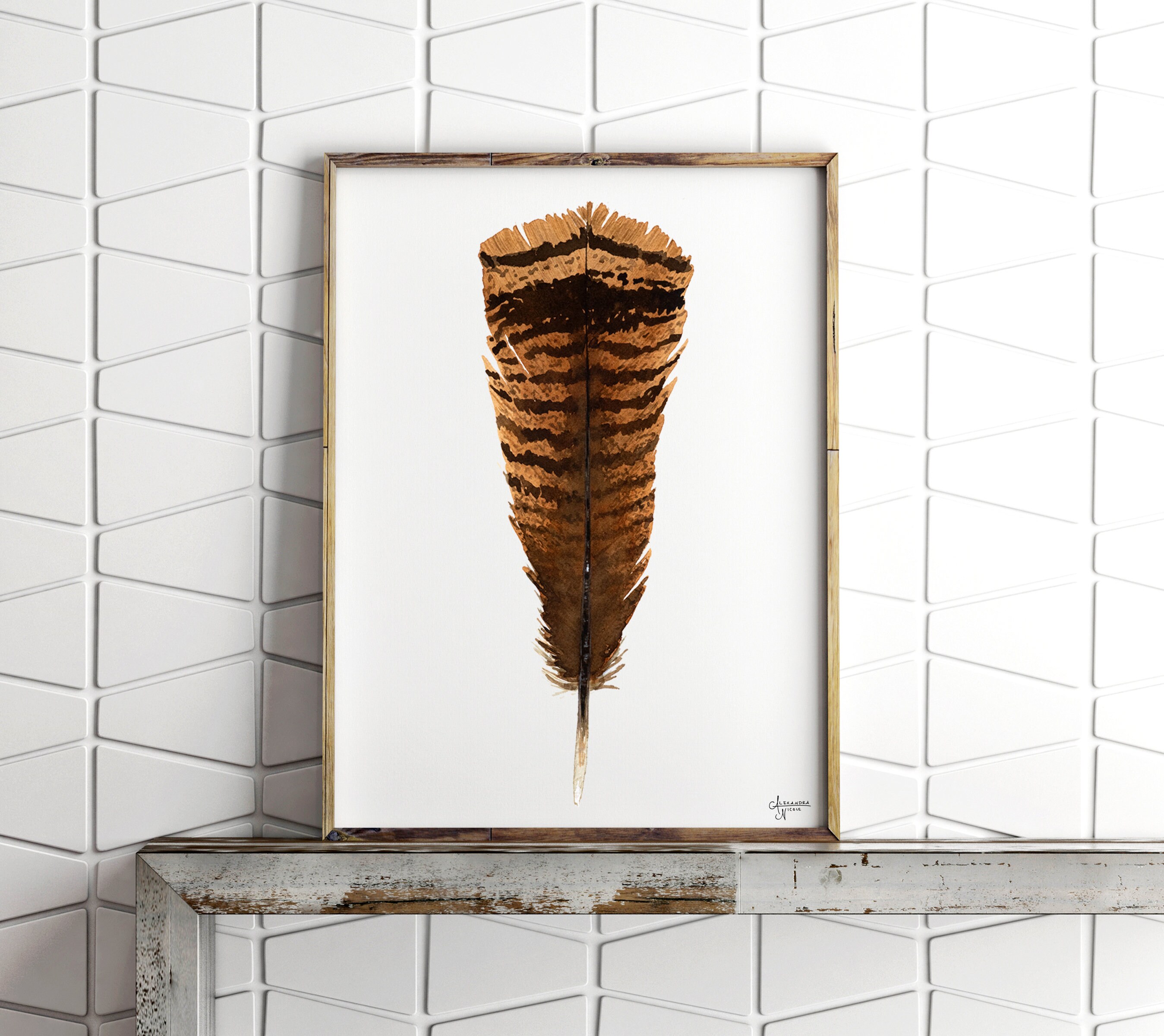 Turkey Feather Print Feather Watercolor Painting Feather Art | Etsy