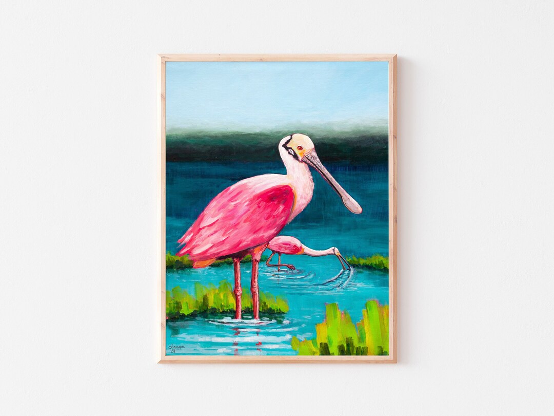 Roseate Spoonbill, Spoonbill Print, Coastal Bird Art, Marsh Painting - Etsy