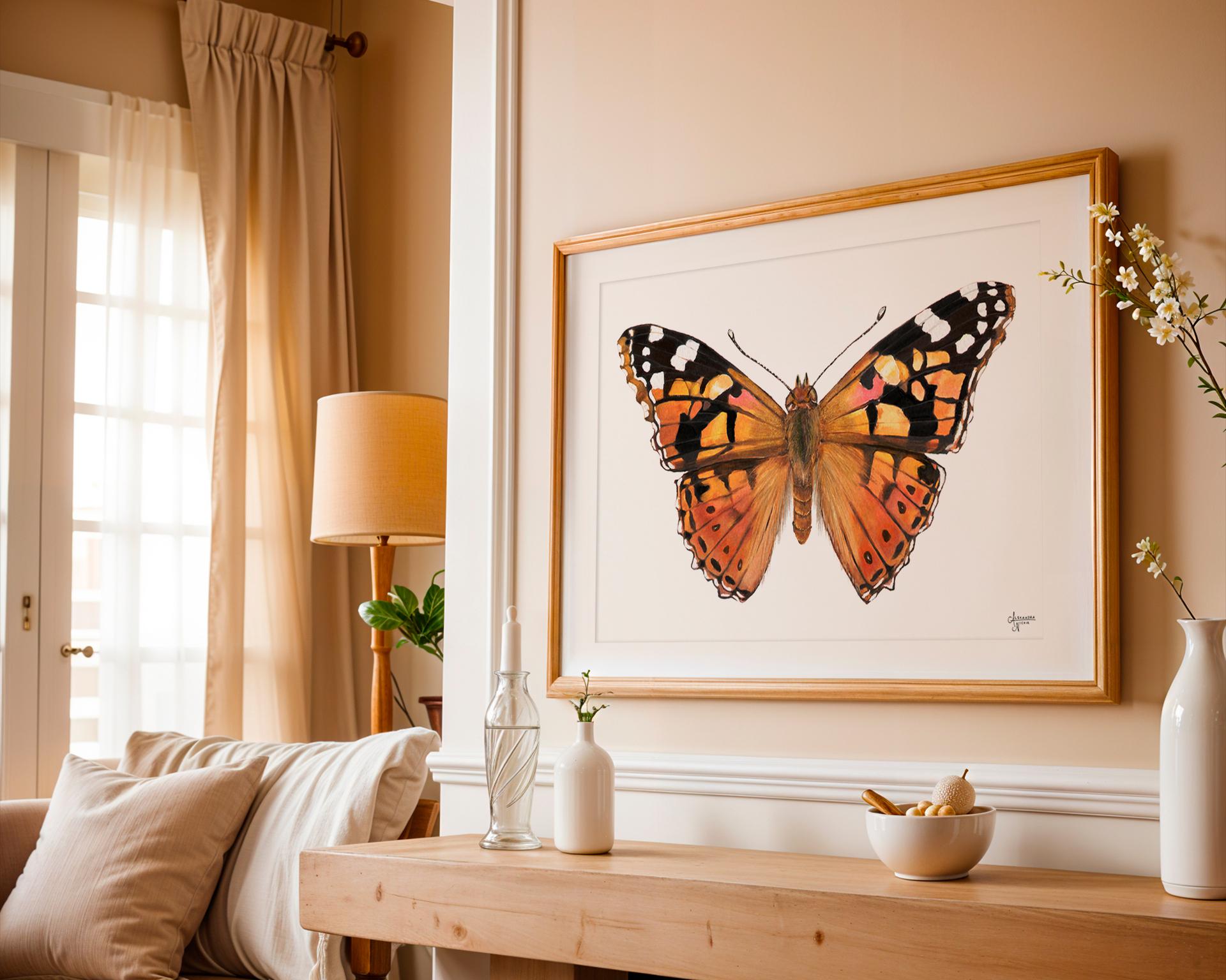 Painted Lady Butterfly Illustration - Minimalistic Nature Wall Decor - Etsy