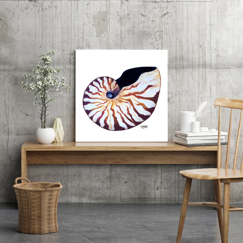 Nautilus Shell Print Coastal Wall Art Nautilus Painting Sea | Etsy
