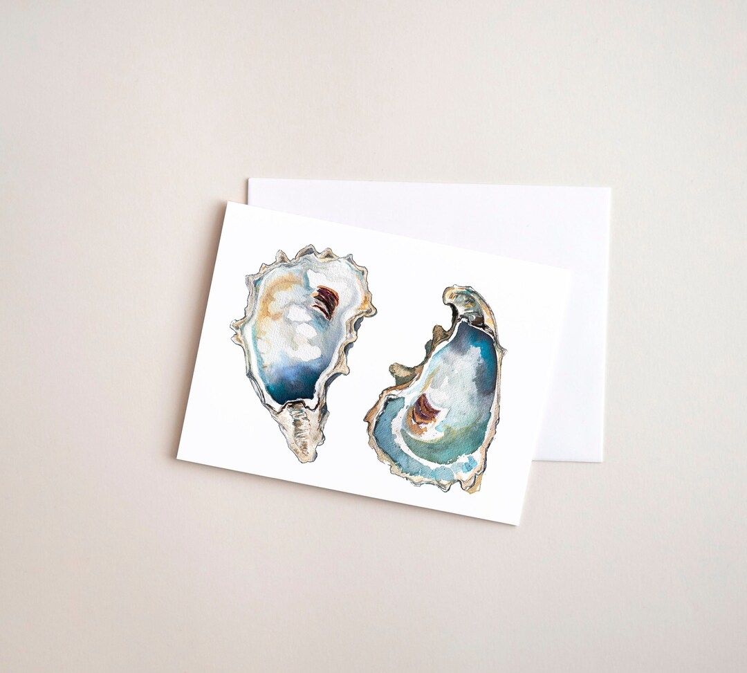 Watercolor Oyster Note Cards: Linen Stationery Set - Etsy