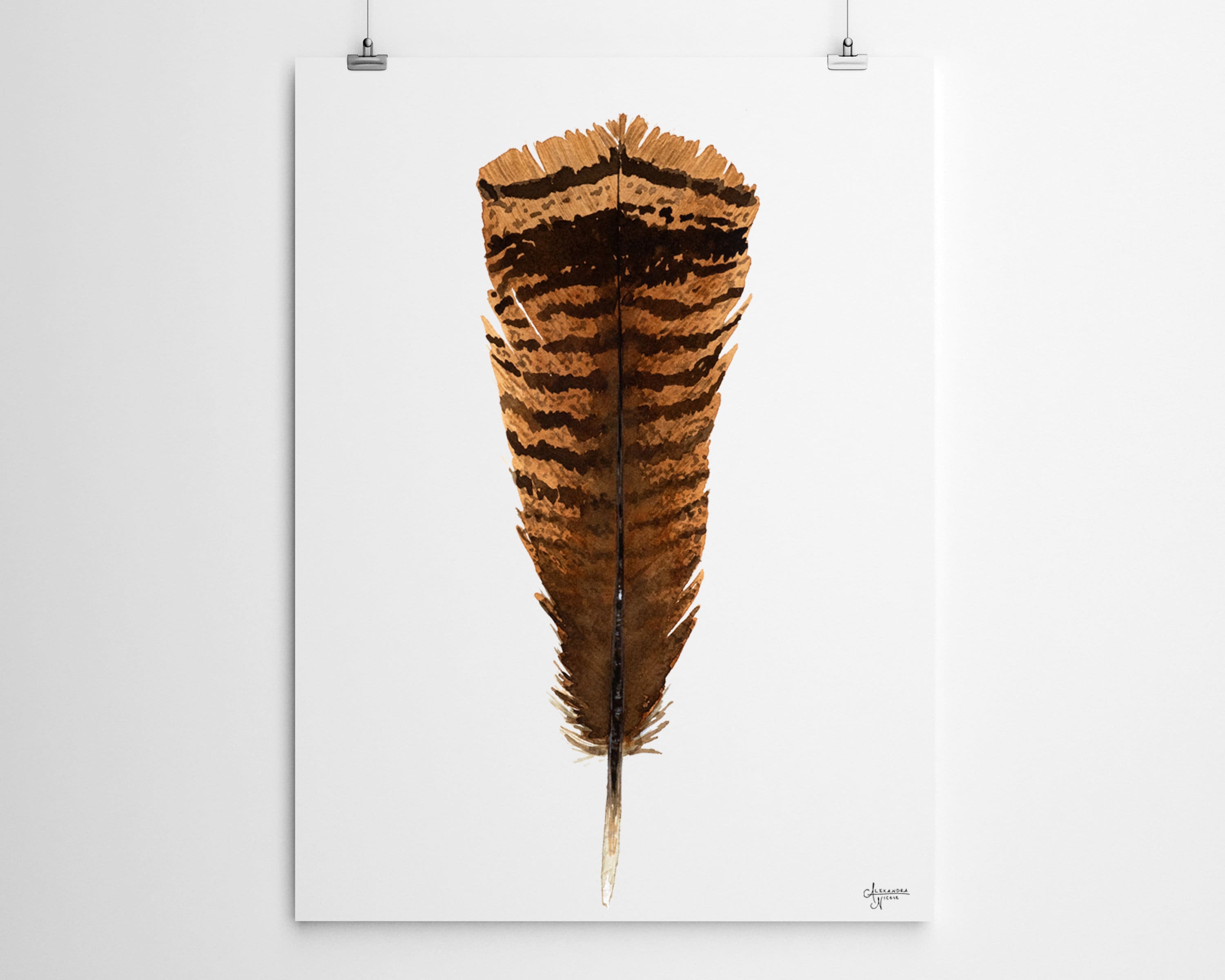 Turkey Feather Print Feather Watercolor Painting Feather Art | Etsy