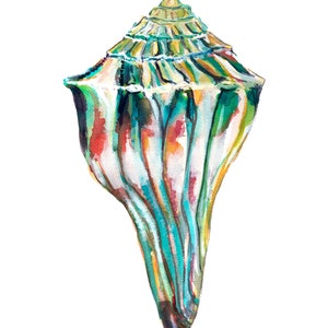 Knobbed Whelk Print, Whelk Shell, Conch Shell Print, Sea Shell Painting ...