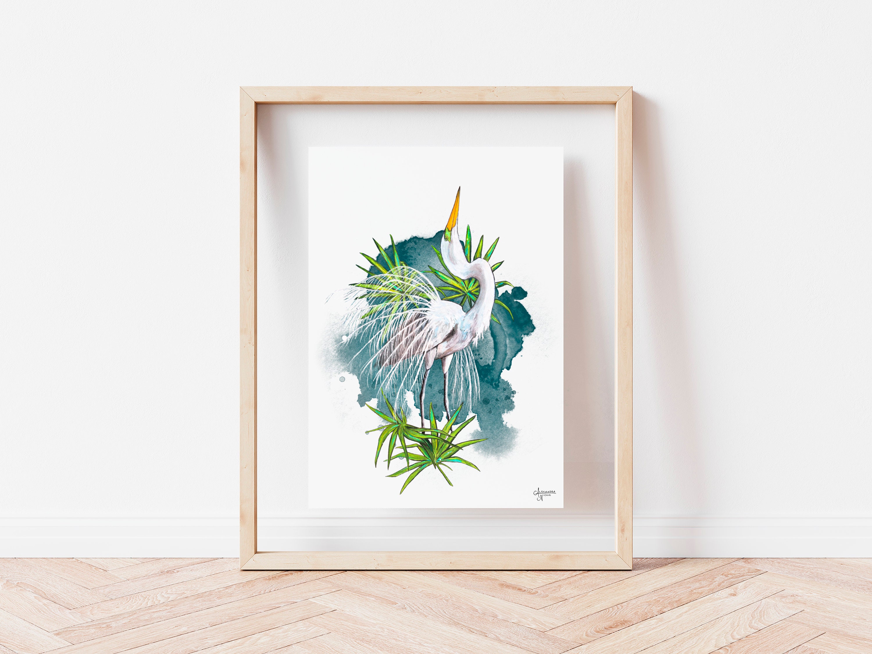 Great Egret Painting Egret Art Print Egret Artwork | Etsy