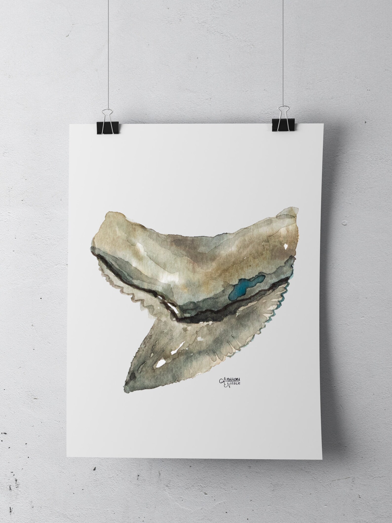 Tiger Shark Tooth Watercolor No. 4 Shark Tooth Print Shark - Etsy