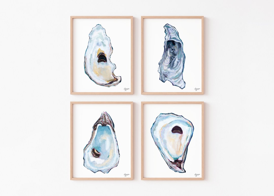 Atlantic Oysters Print Set of 4, Earth Tone Wall Art Oyster Shell ...