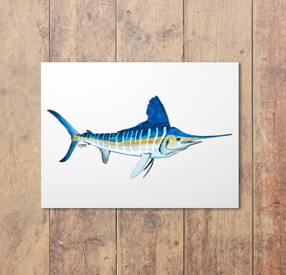 Marlin Wall Art White Marlin Watercolor Art Print Fish | Etsy