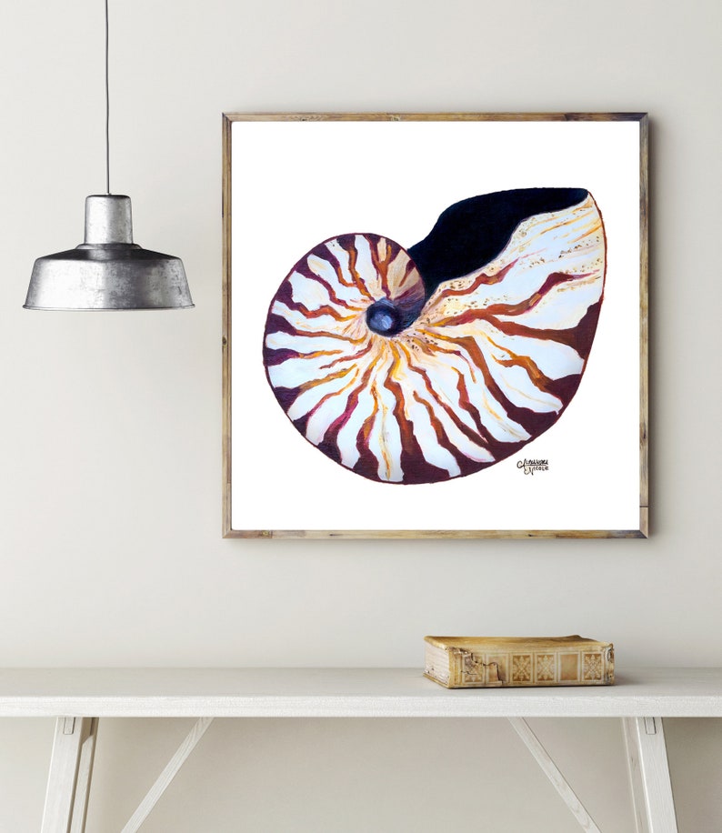 Nautilus Shell Print Coastal Wall Art Nautilus Painting Sea - Etsy