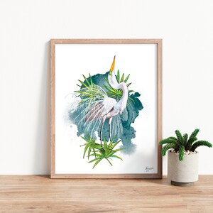 Great Egret Painting, Egret Art Print, Egret Artwork, Shorebird Art ...