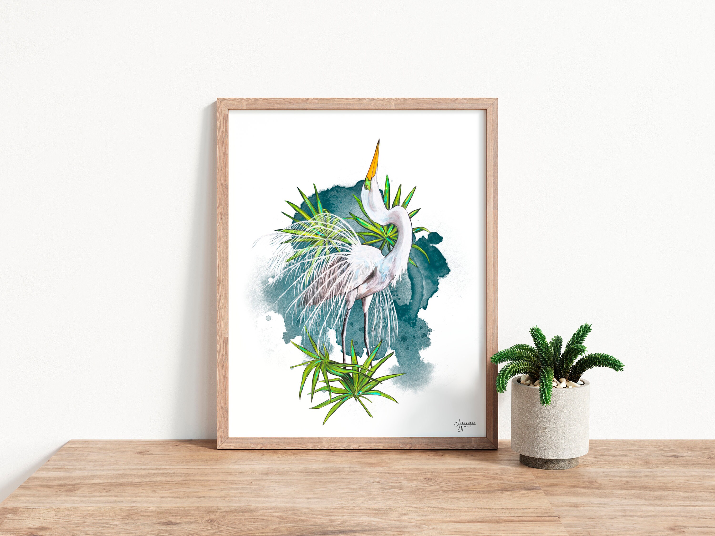 Great Egret Painting Egret Art Print Egret Artwork | Etsy