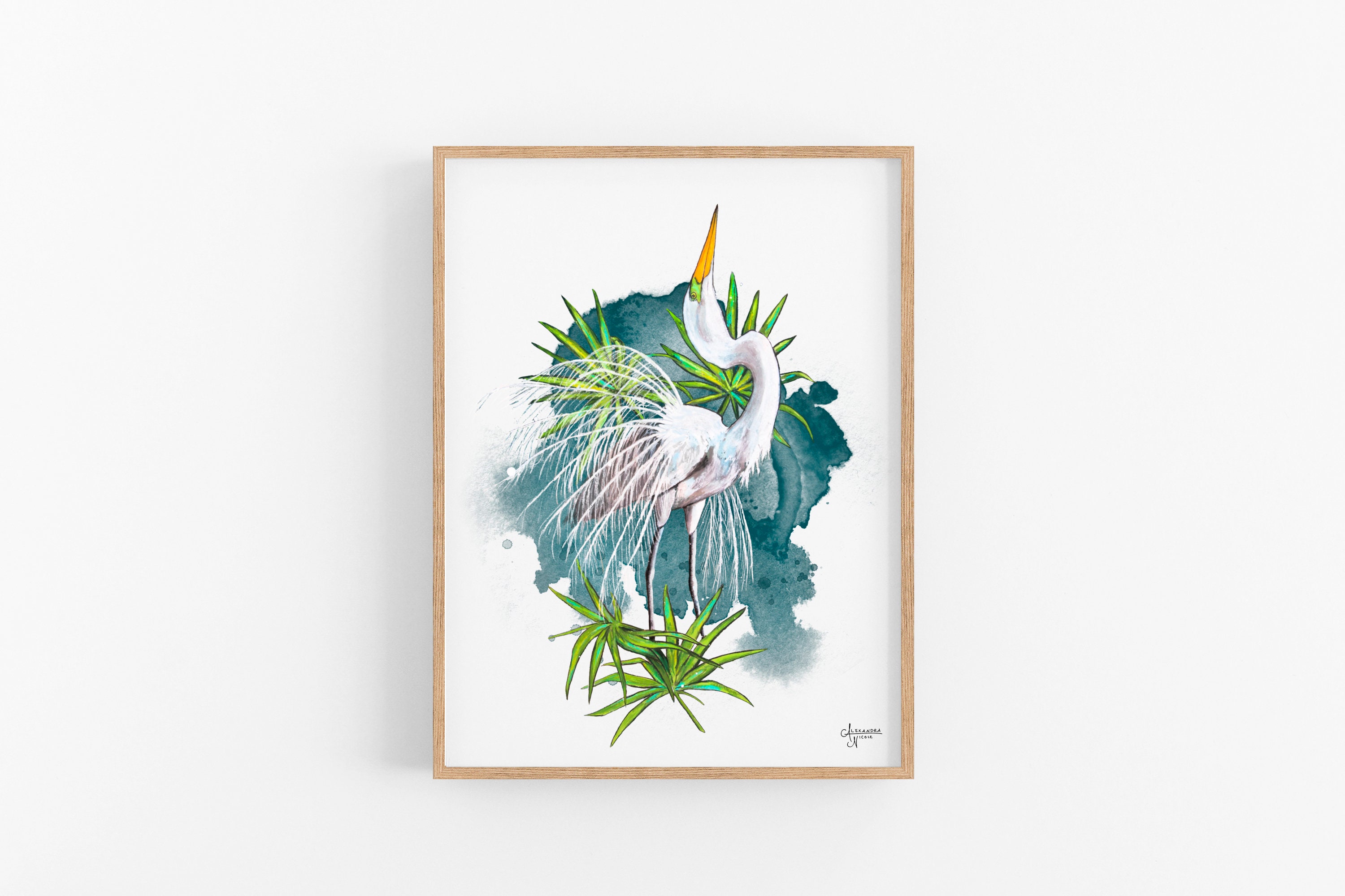Great Egret Painting Egret Art Print Egret Artwork | Etsy