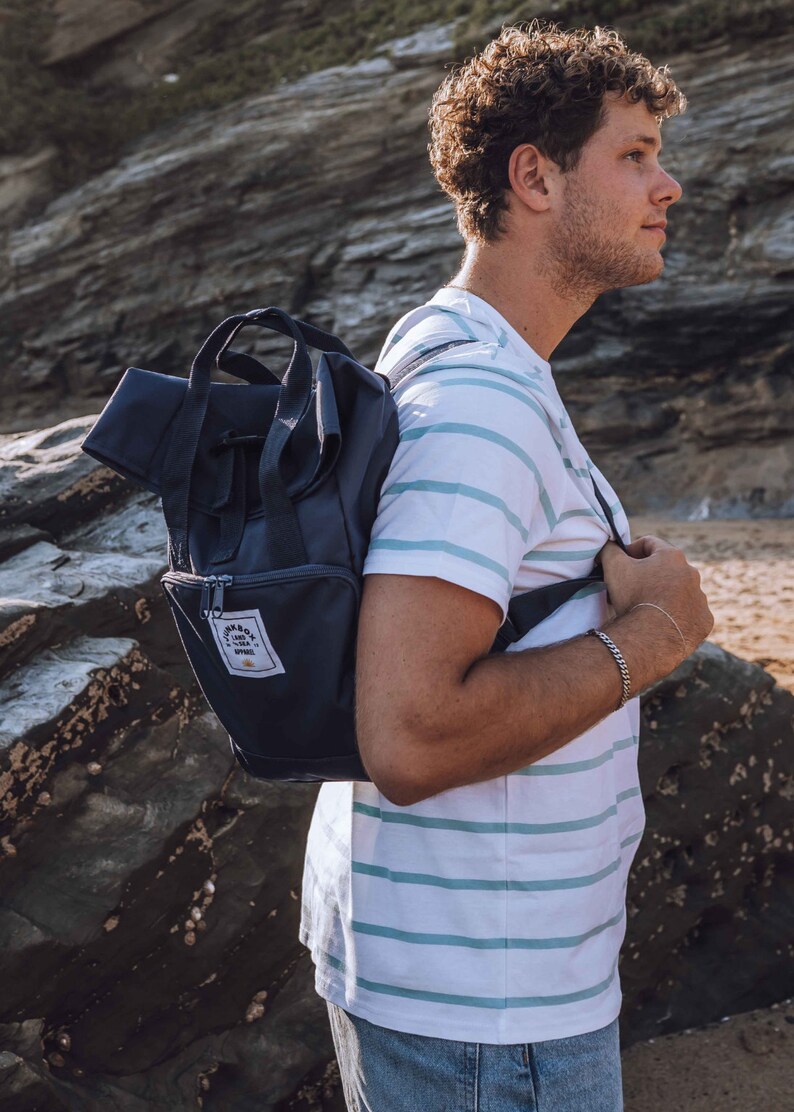 Mini Navy Recycled Roll-top Backpack: 9L Travel Bag - Etsy