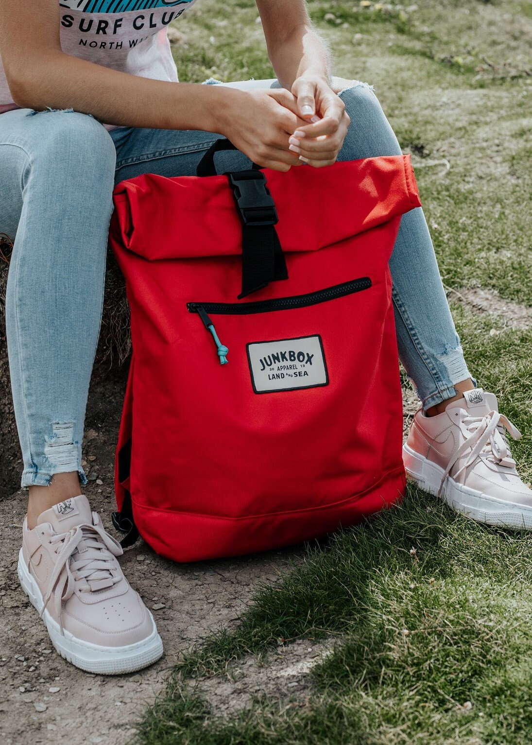 The Adventurer Recycled Roll-top Backpack in Red College - Etsy UK