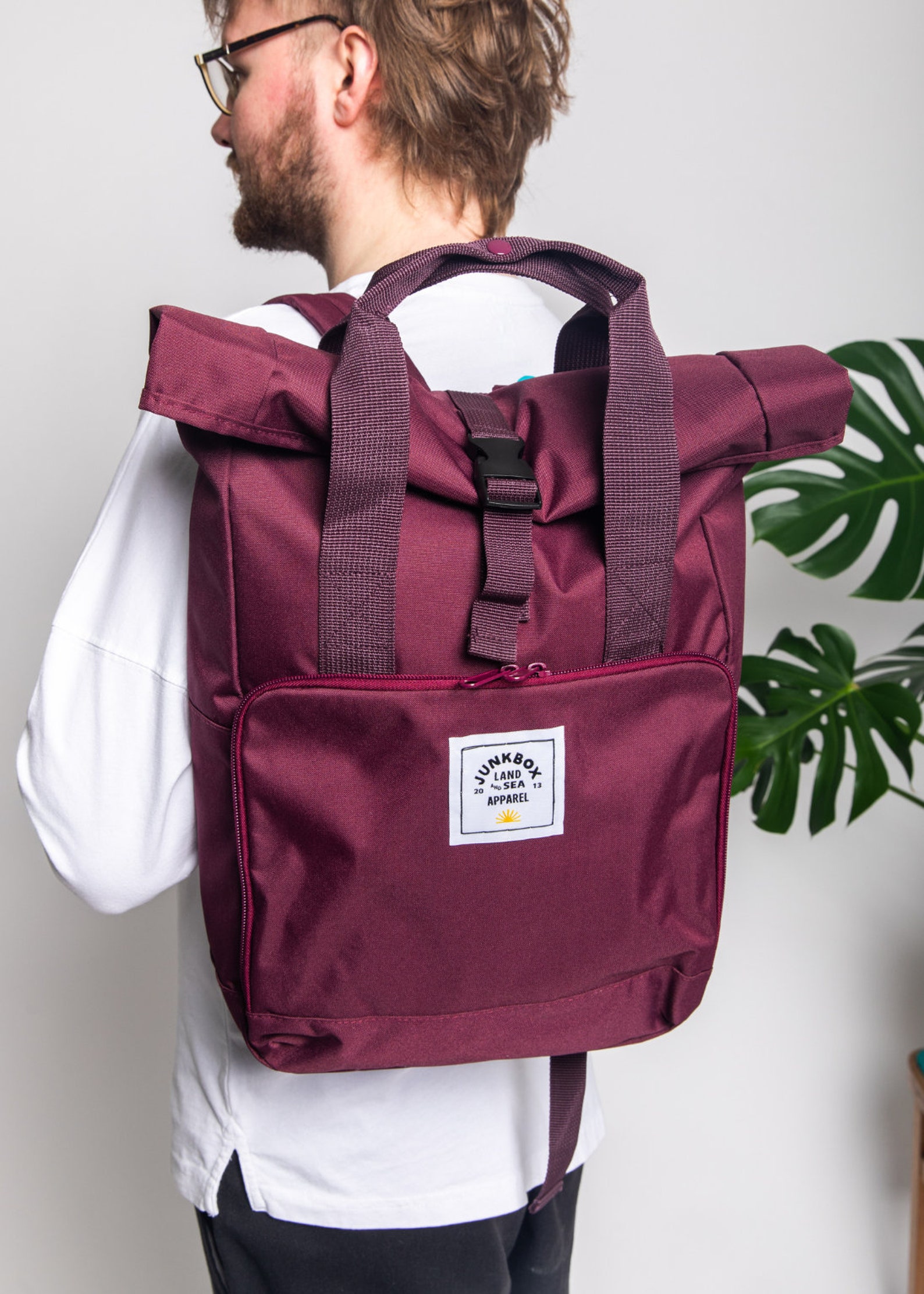 Burgundy Recycled Roll-top Backpack: 13" Laptop Bag - Etsy