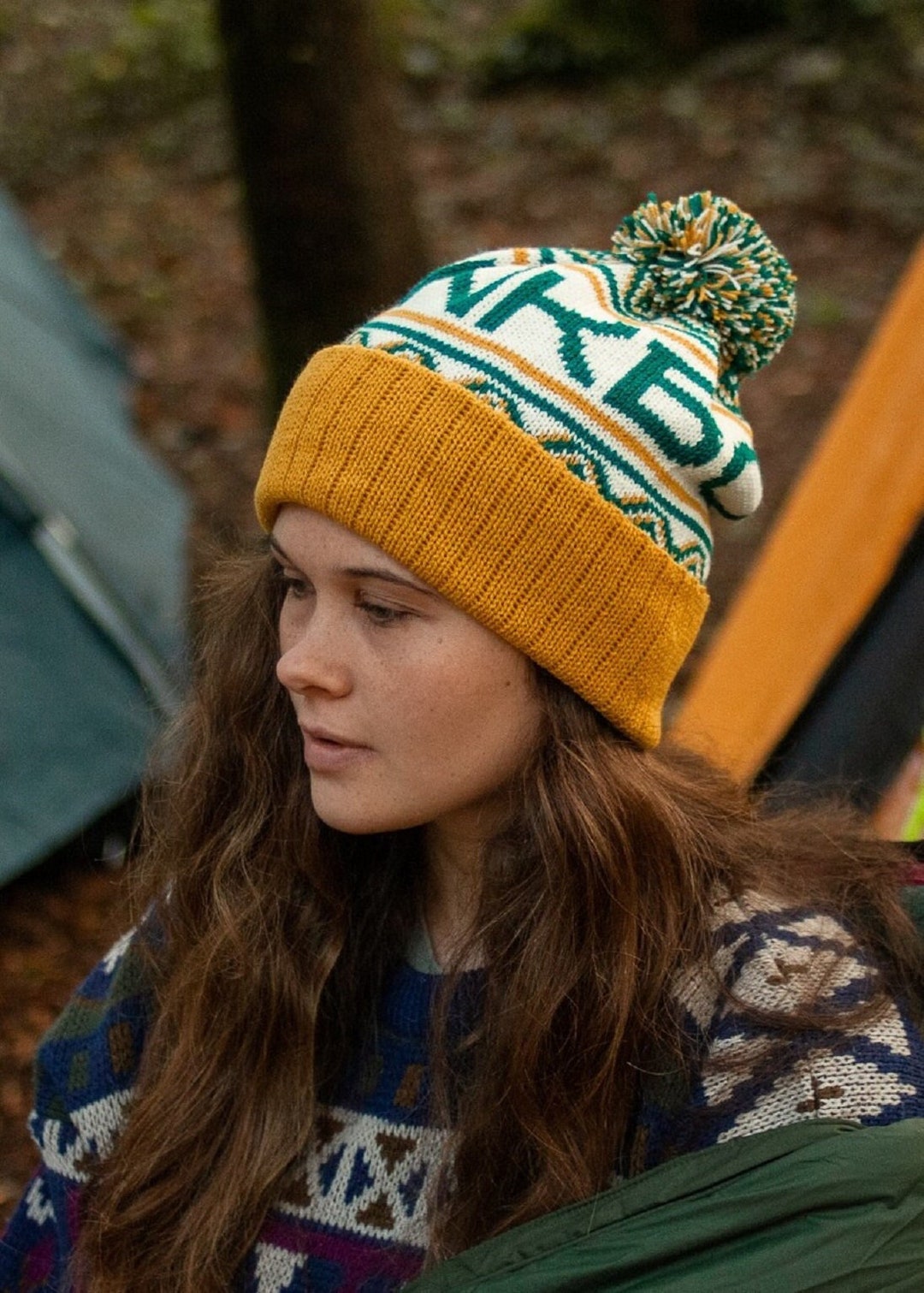 Logo Bobble Hat in Teal & Mustard ~ Woolly Hat, Bobble Hat, Winter Hat ...