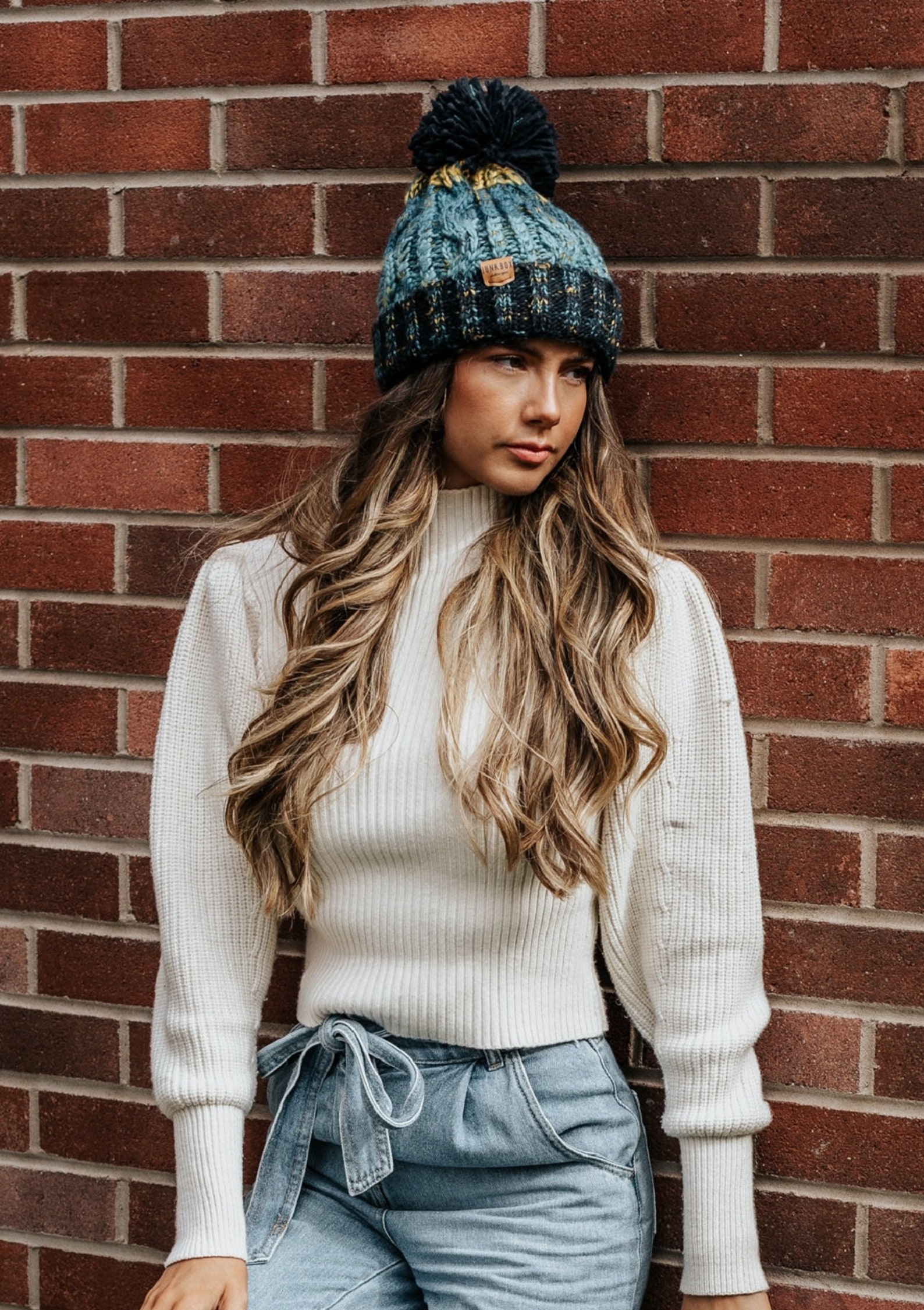 Explorer Pom Bobble Hat in Blue & Yellow Woolly Hat Bobble - Etsy