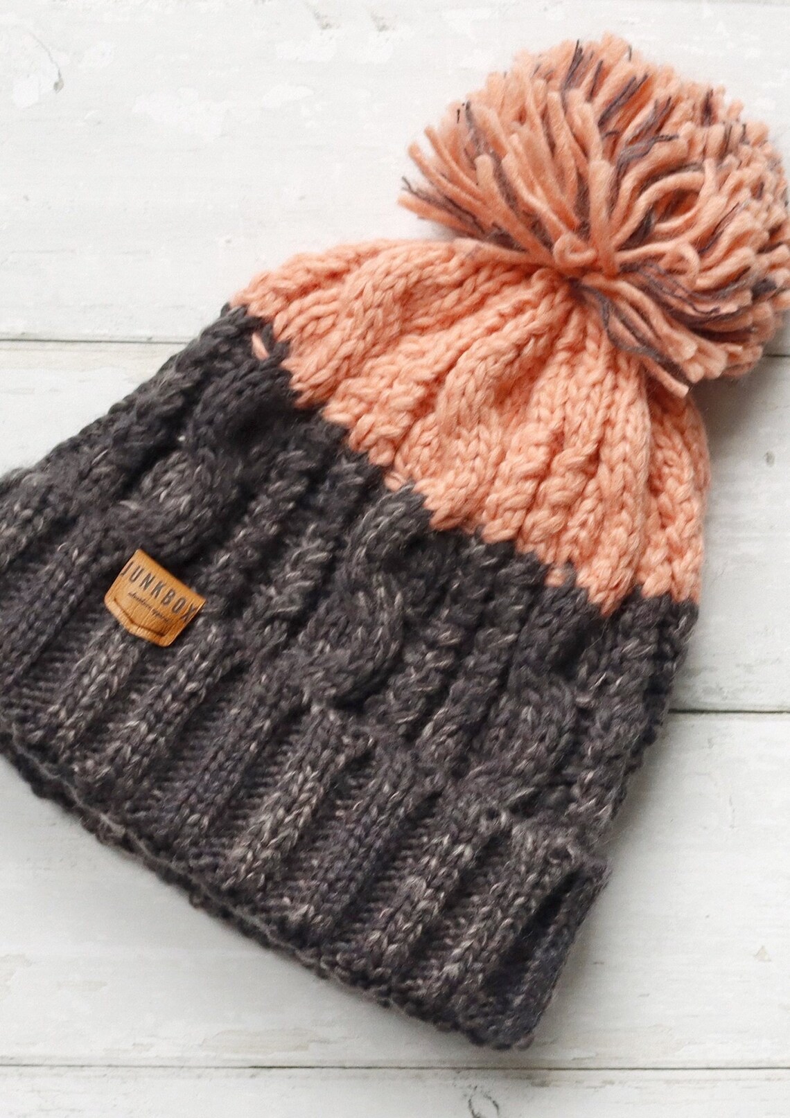 Adventurer Pom Bobble Hat in Grey & Pink Woolly Hat Bobble - Etsy UK