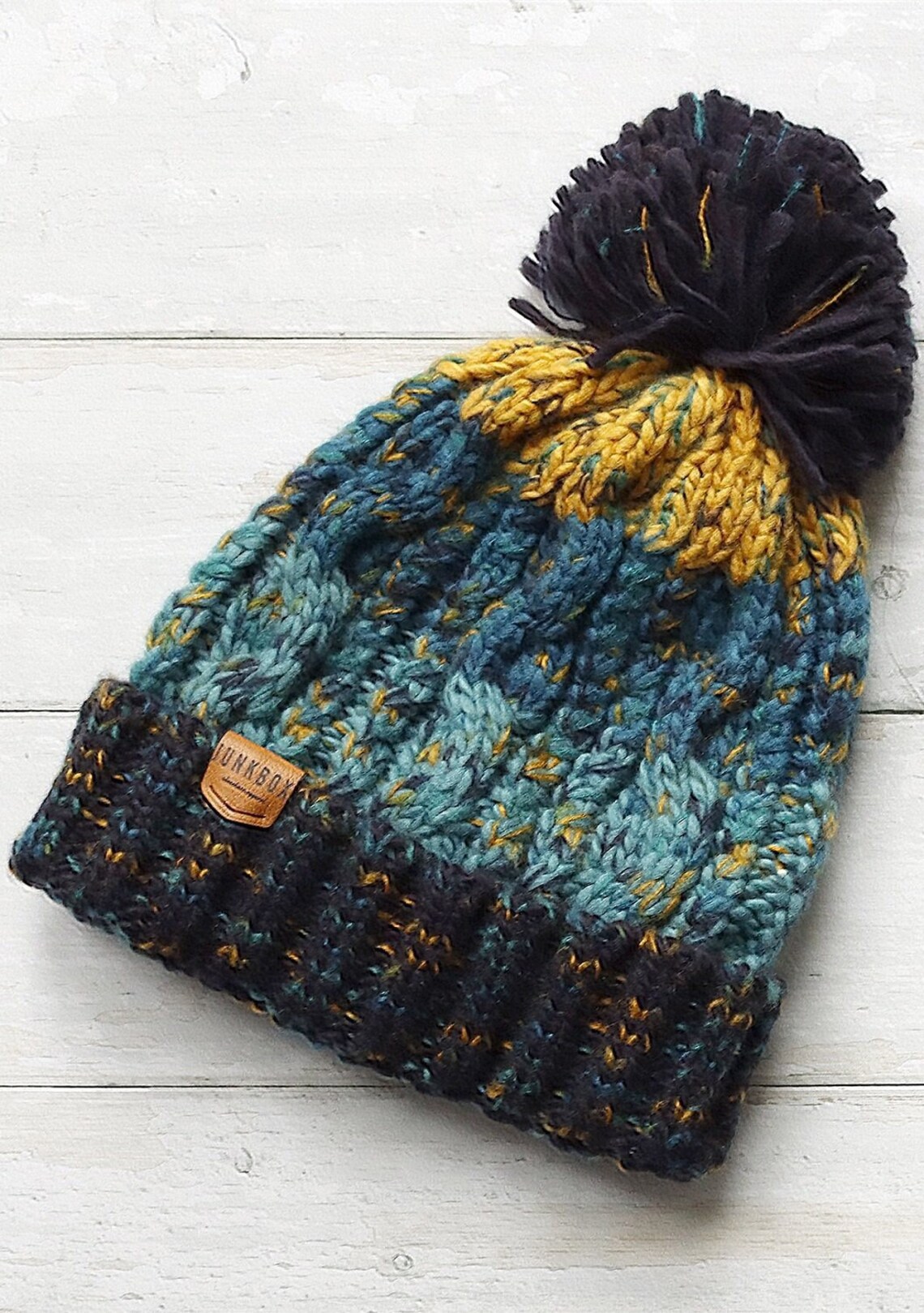 Explorer Pom Bobble Hat in Blue & Yellow Woolly Hat Bobble - Etsy