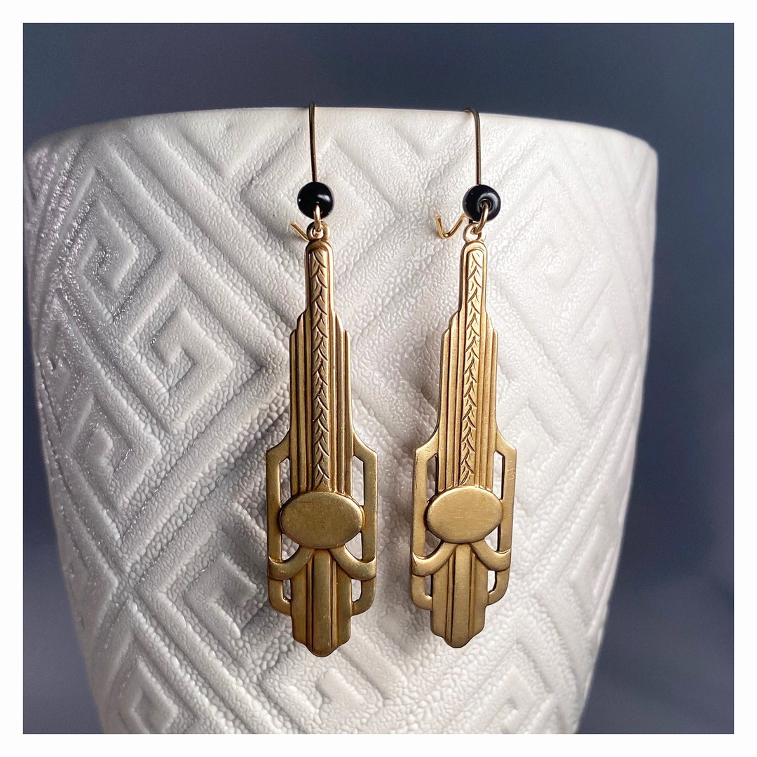 Gold Art Deco Earrings. Vintage Style Flapper Earrings. Roaring 1920's ...
