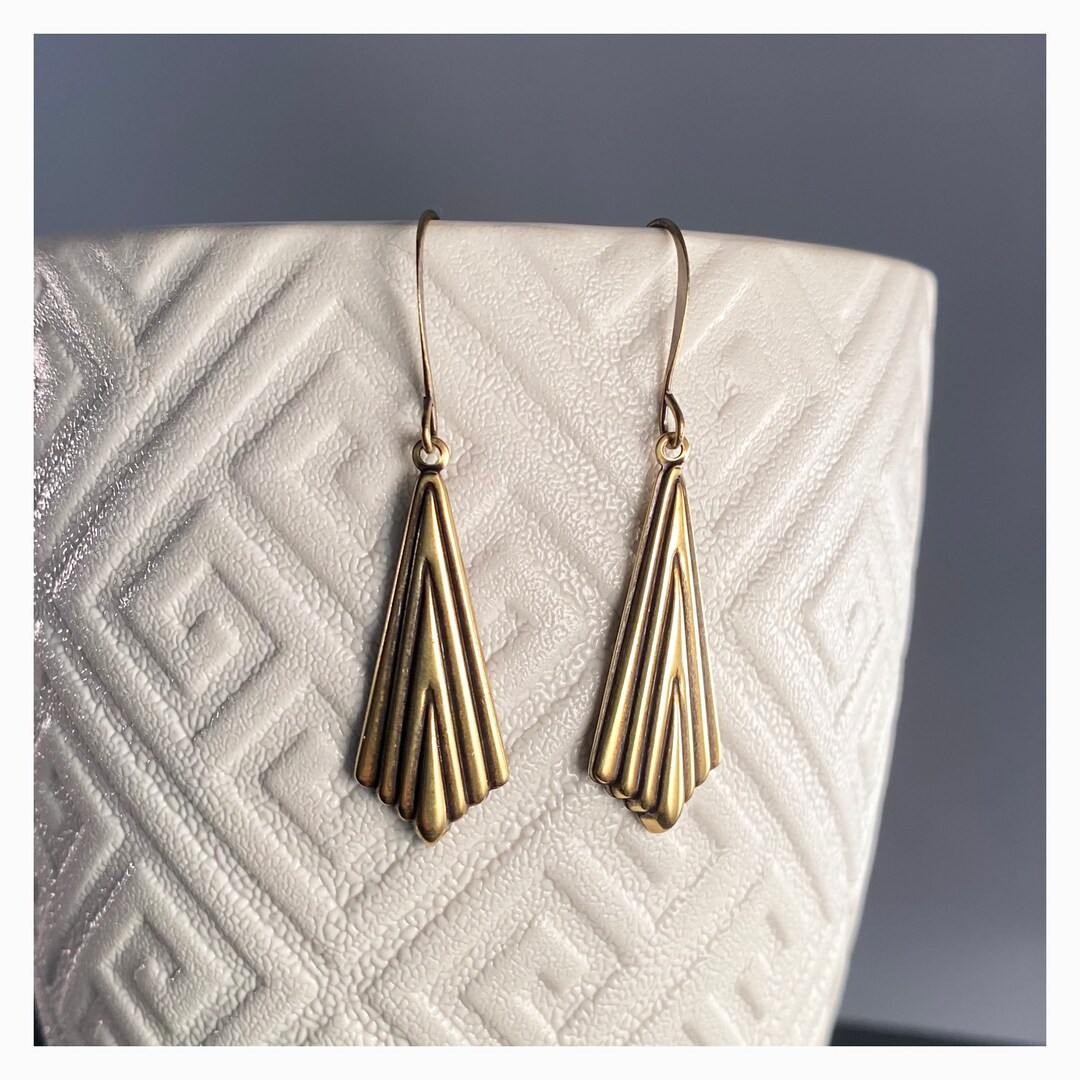 Art Deco Earrings. Vintage Gold Flapper Earrings. Vintage Gold Art Deco ...