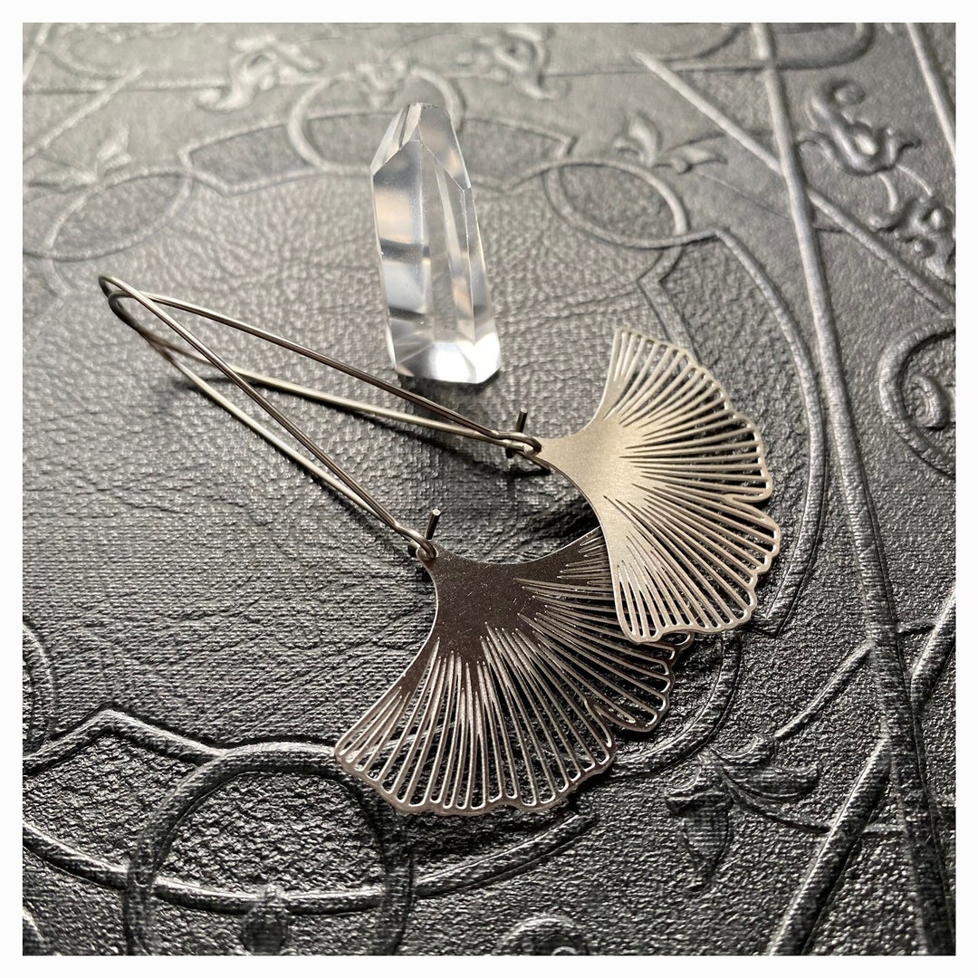 Stainless Steel Ginkgo Leaf Art Deco Earrings. Hypo-allergenic. Laser ...