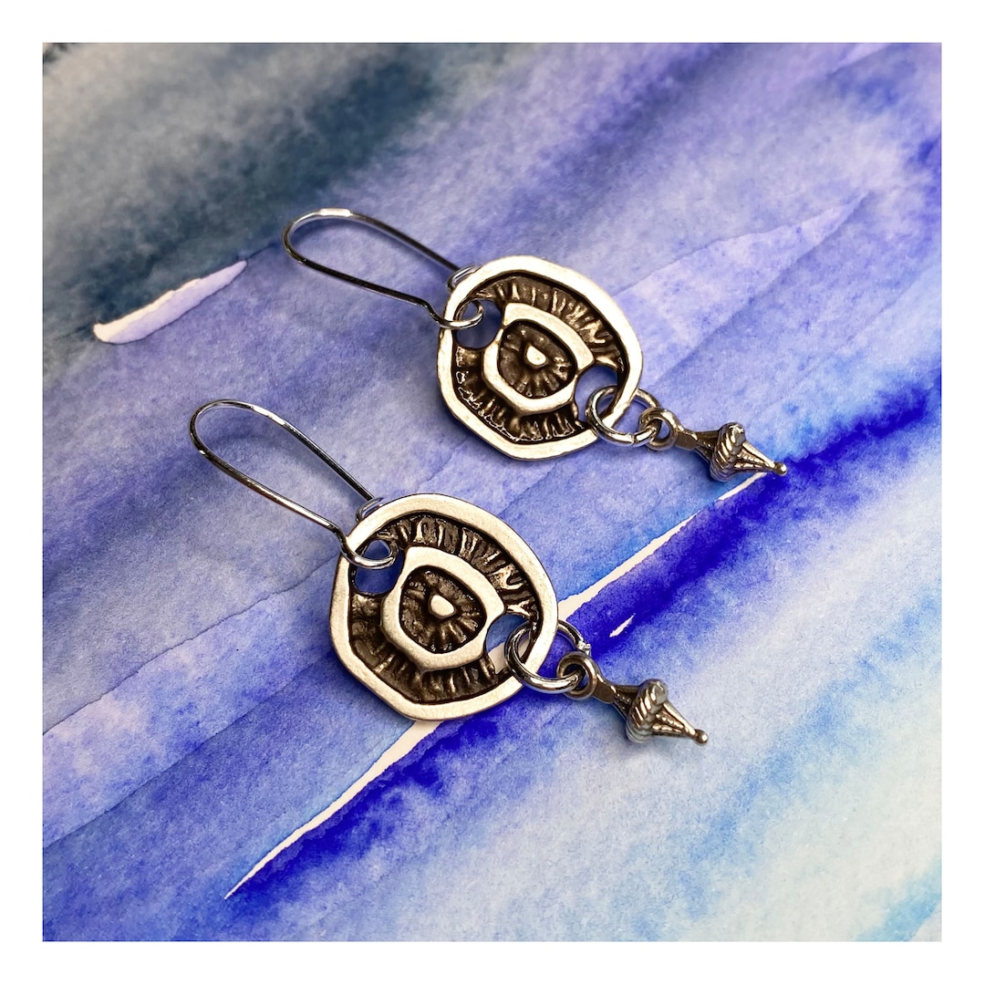 Primitive Eye and Spike Earrings. Antique Silver Evil Eye Dangles ...