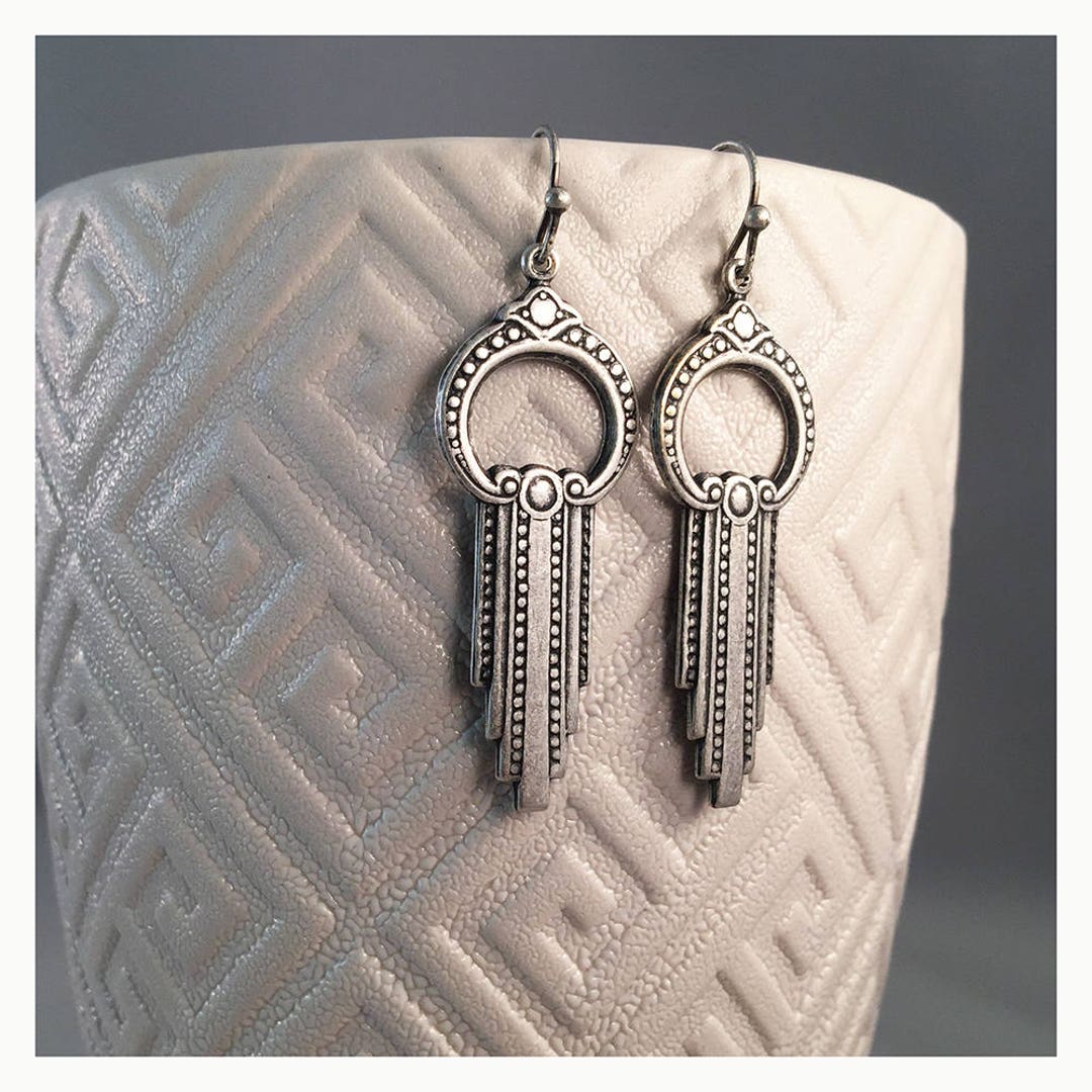 Silver Art Deco Earrings. 1920's Flapper Style Earrings. Vintage Silver ...