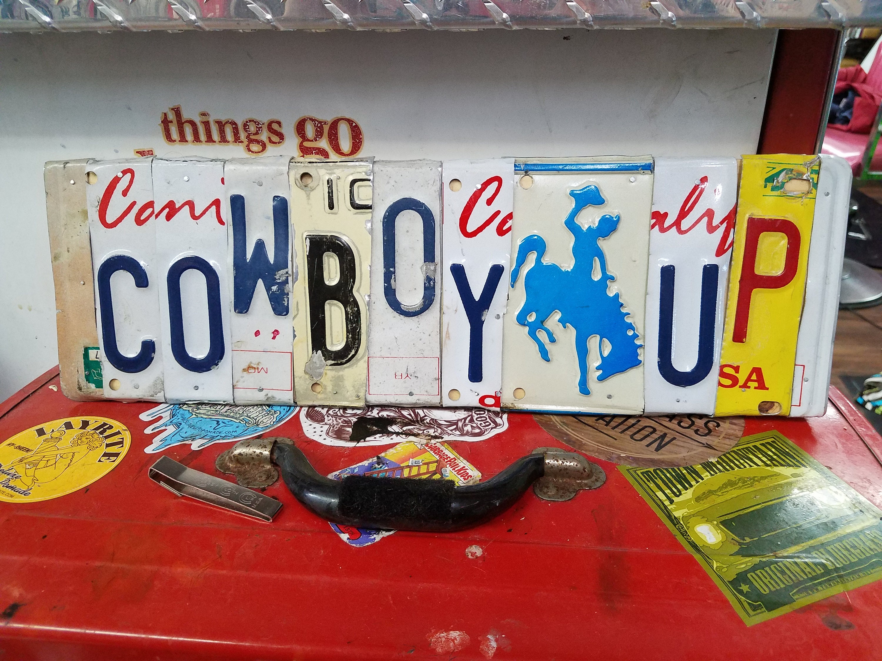 Vintage Cowboy up Rodeo Texas Cowgirl Handmade License Plate Wall Art ...