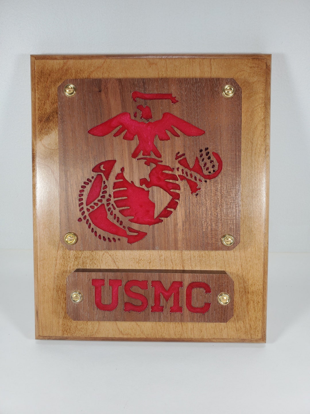 US Marine Corps Wall Plaque Made Out of Walnut and Birch With Red Epoxy ...