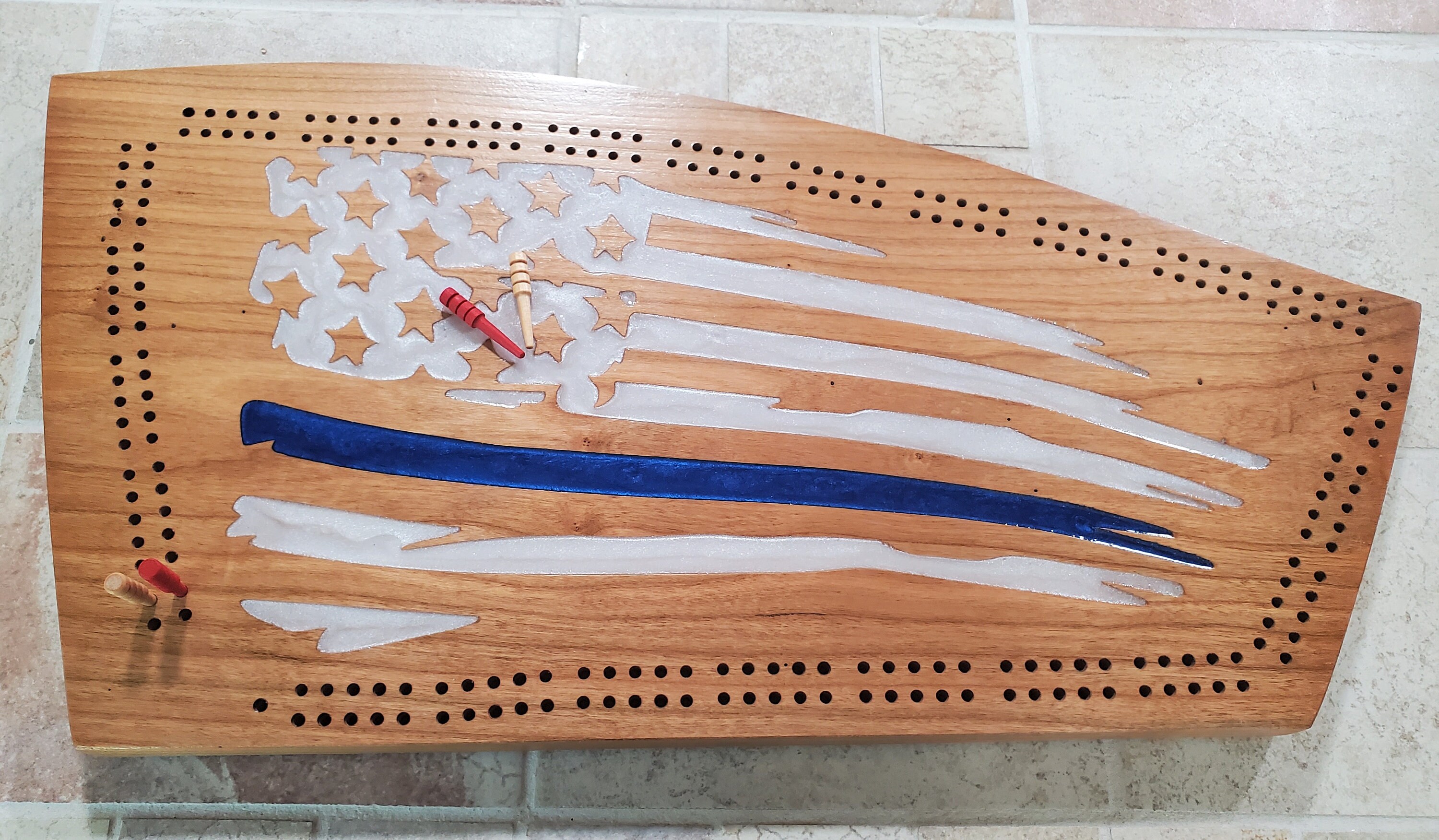 Cribbage Board, 2 Player Cribbage Board, Thin Blue Line American Flag ...