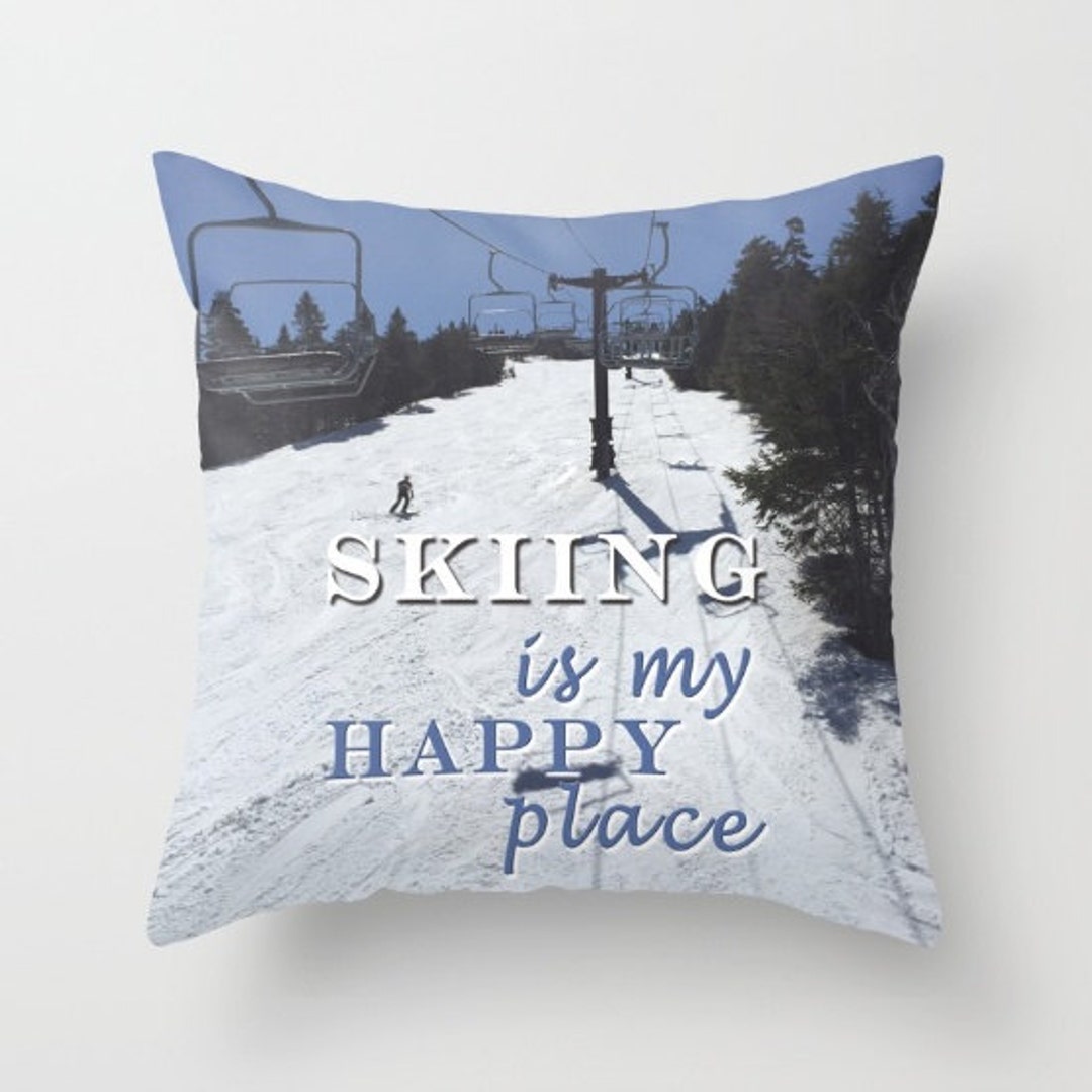Skiing Happy Place, Pillow or Cover Home Decor,winter,black,blue,white ...