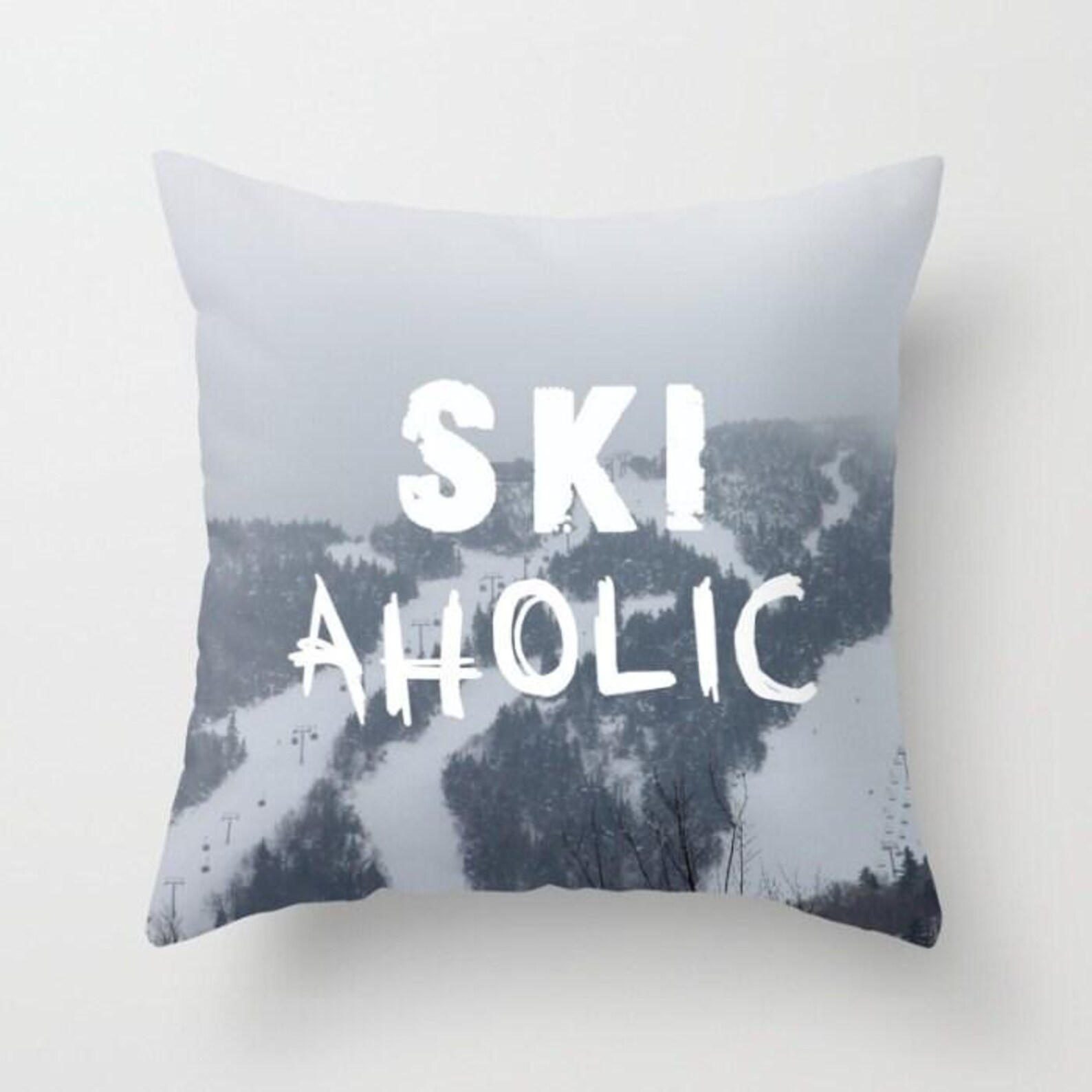 Skiaholic, Pillow Home Decor,grey,modern,ski Decor,cotton,linen,throw ...