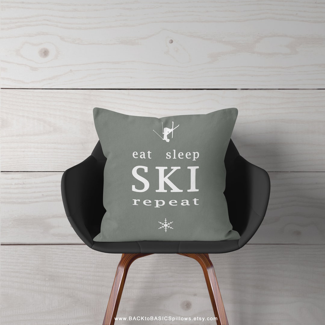 Ski Decor Pillow or Pillow Cover - Eat Sleep Ski Repeat Gray, Ski House ...