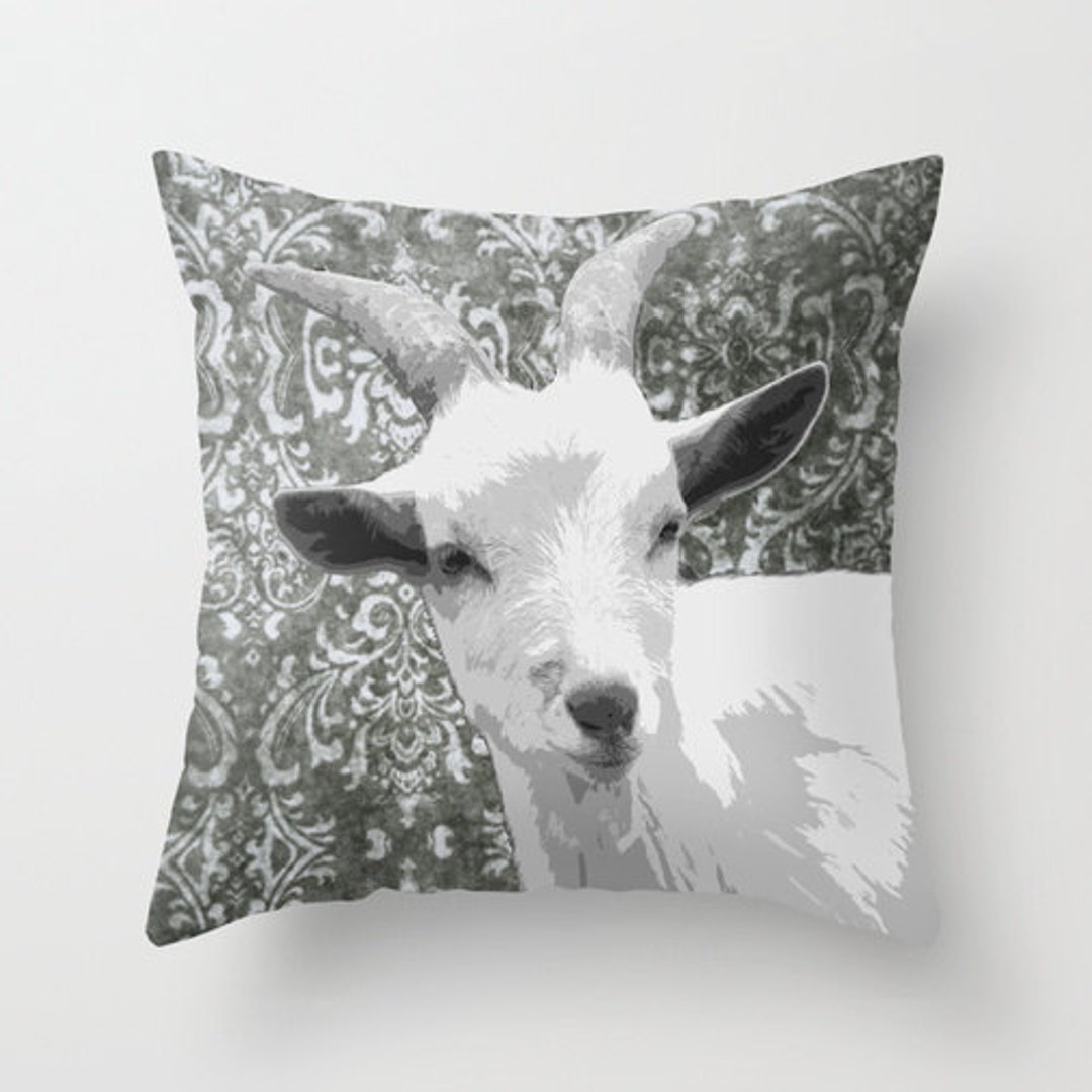 Pillow Goat Grey, Home Decoration,rustic,farm,grey,white,animal Pillow ...