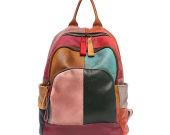 Leather Patchwork Backpack Purse - Etsy