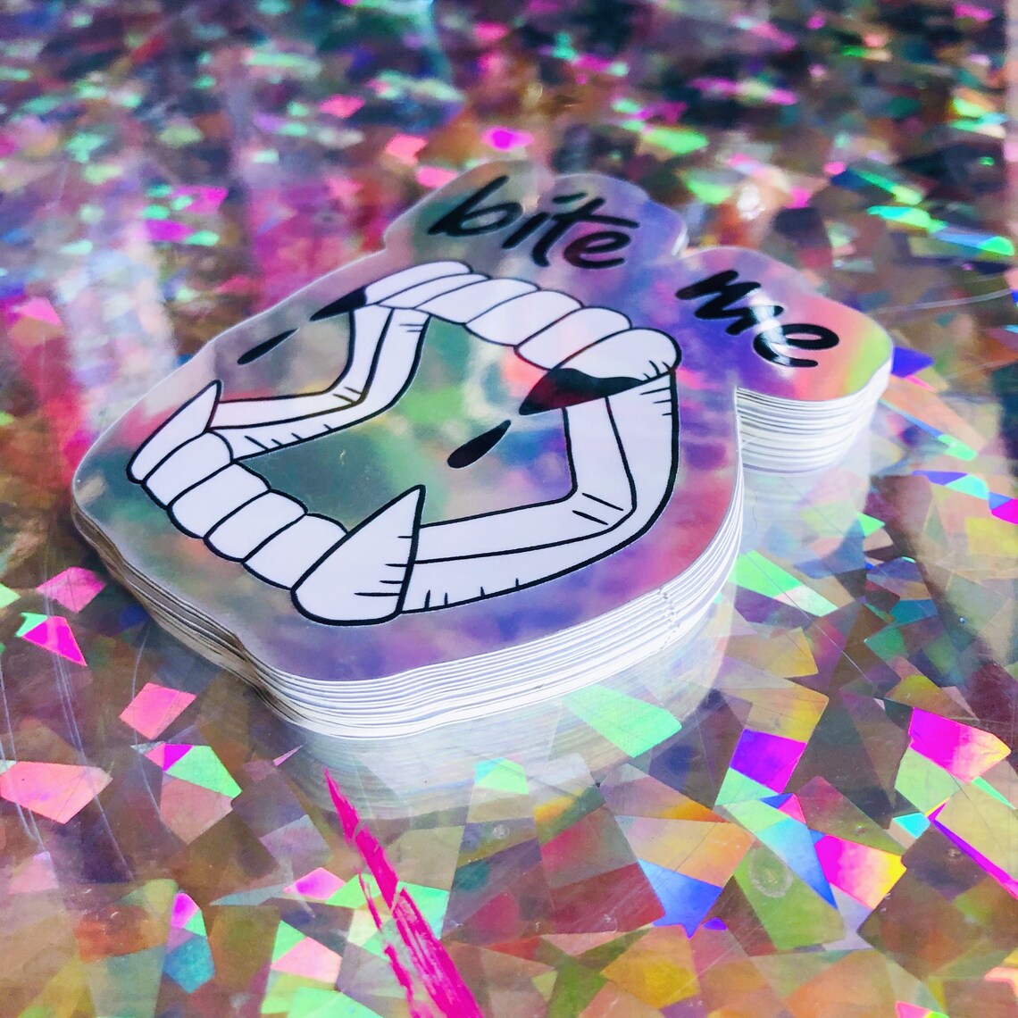 Holographic Bite Me Vampire Sticker Horror Sticker - Etsy