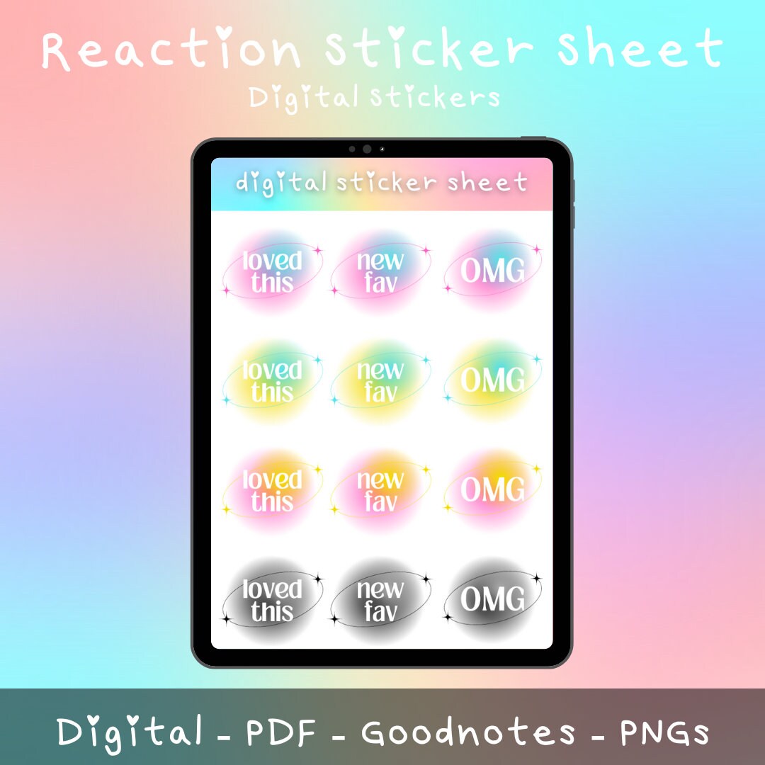 Reaction Digital Sticker Sheet | Goodnotes Stickers | PNG | PDF | Book ...