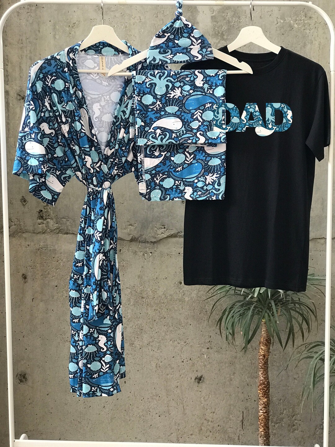 Maternity Robe and Swaddle Set Boy. Whale. Ocean. Mommy and Me Robe and ...