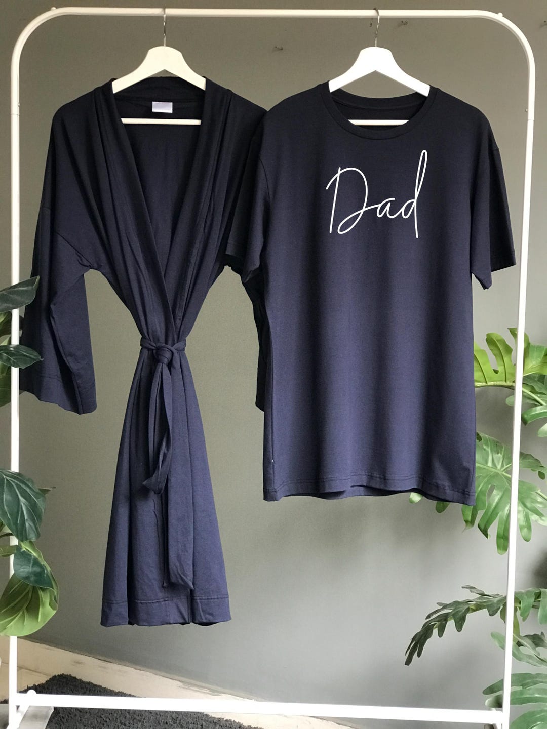 Navy Kimono Robe & 'dad' Shirt Family Set: Cotton Matching Pajamas - Etsy