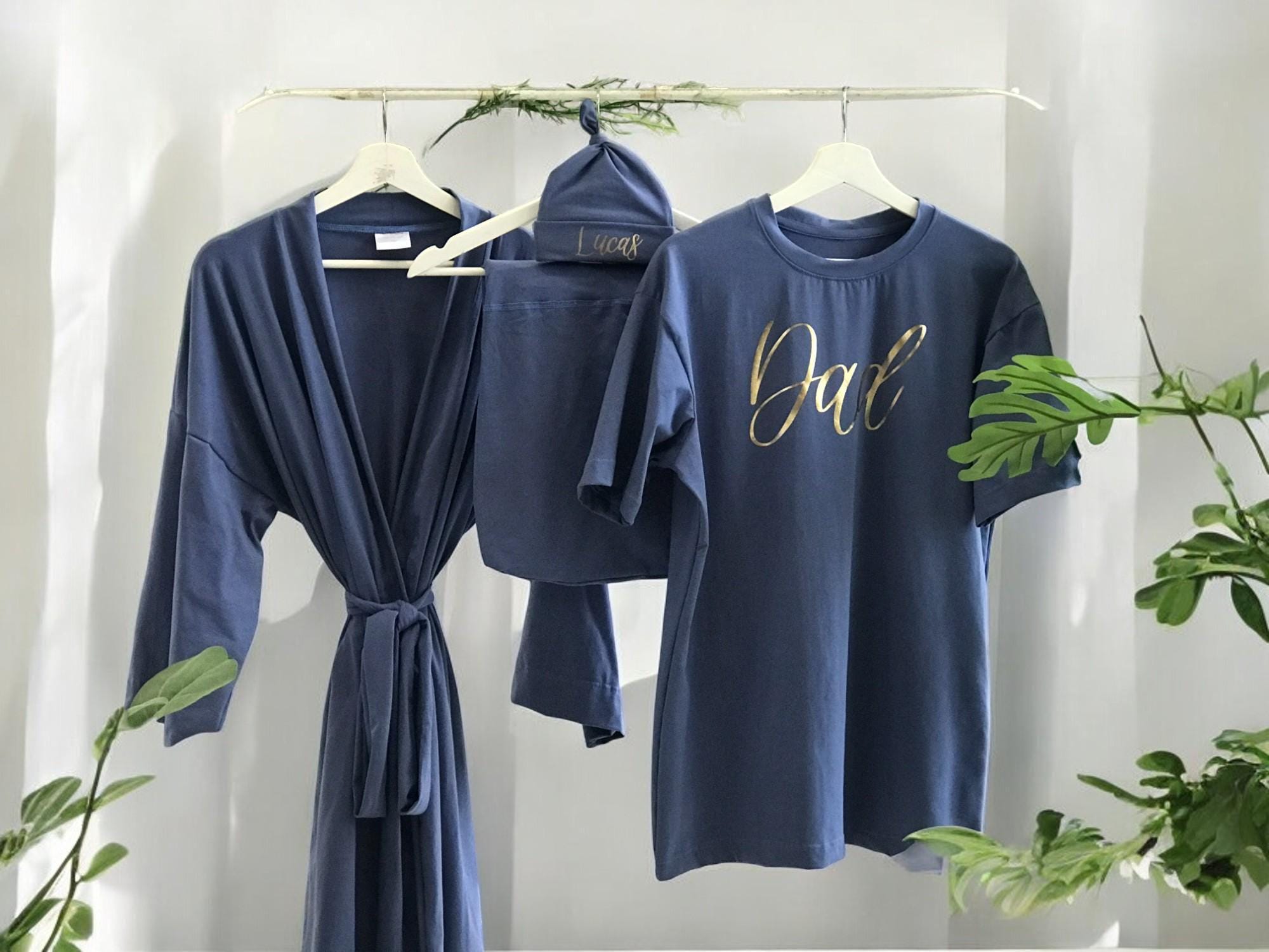 Mid-blue Maternity Robe & Blanket Set: Personalized Hat, Dad Shirt - Etsy
