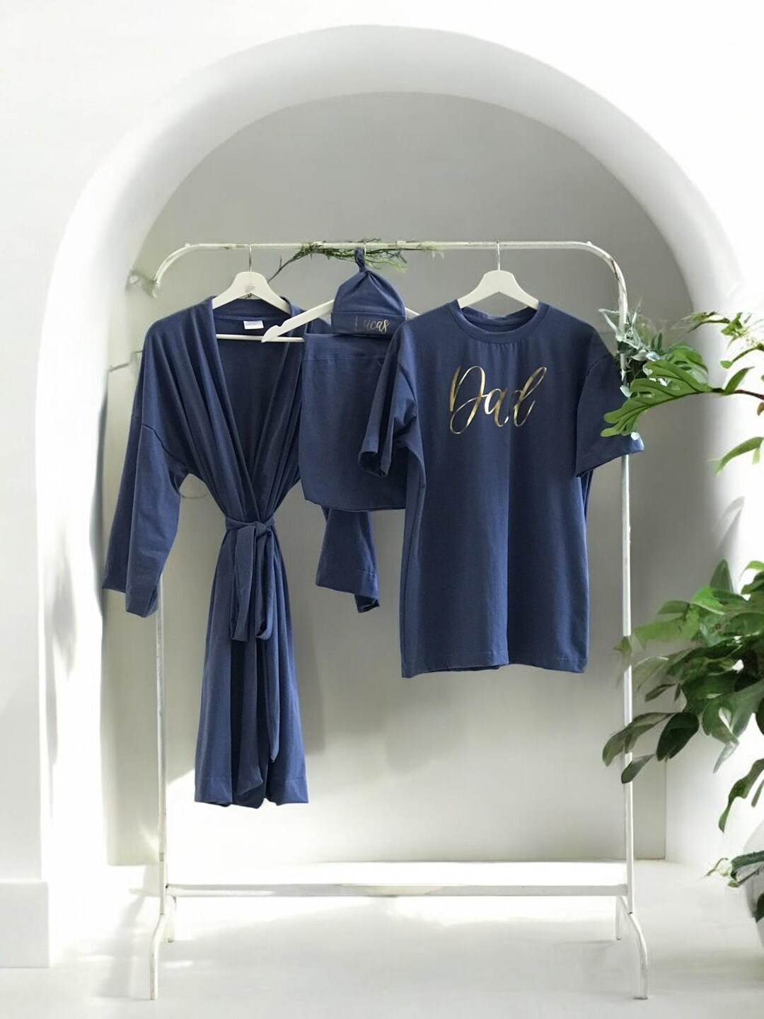 Mid-blue Maternity Robe & Blanket Set: Personalized Hat, Dad Shirt - Etsy