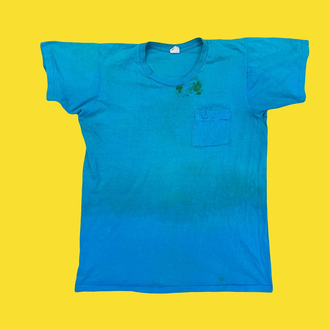 Vintage 1970s Stained Turquoise Pocket T-shirt - Etsy
