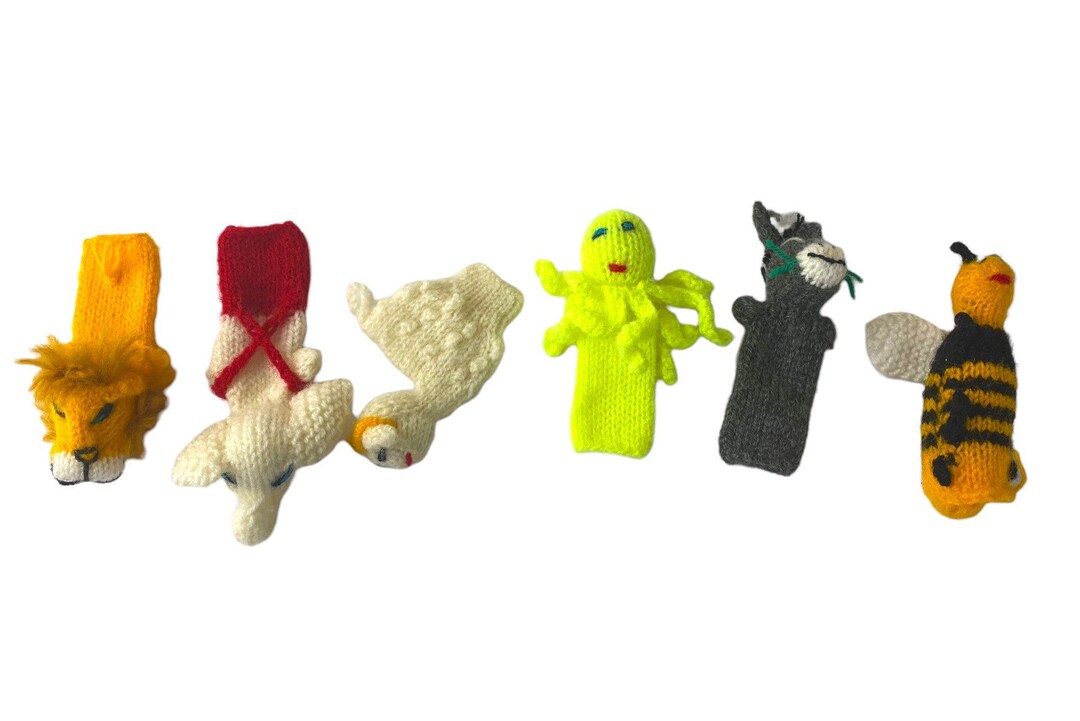 Animal Finger Puppets Lion Elephant Sheep Octopus Donkey Bee Vintage ...