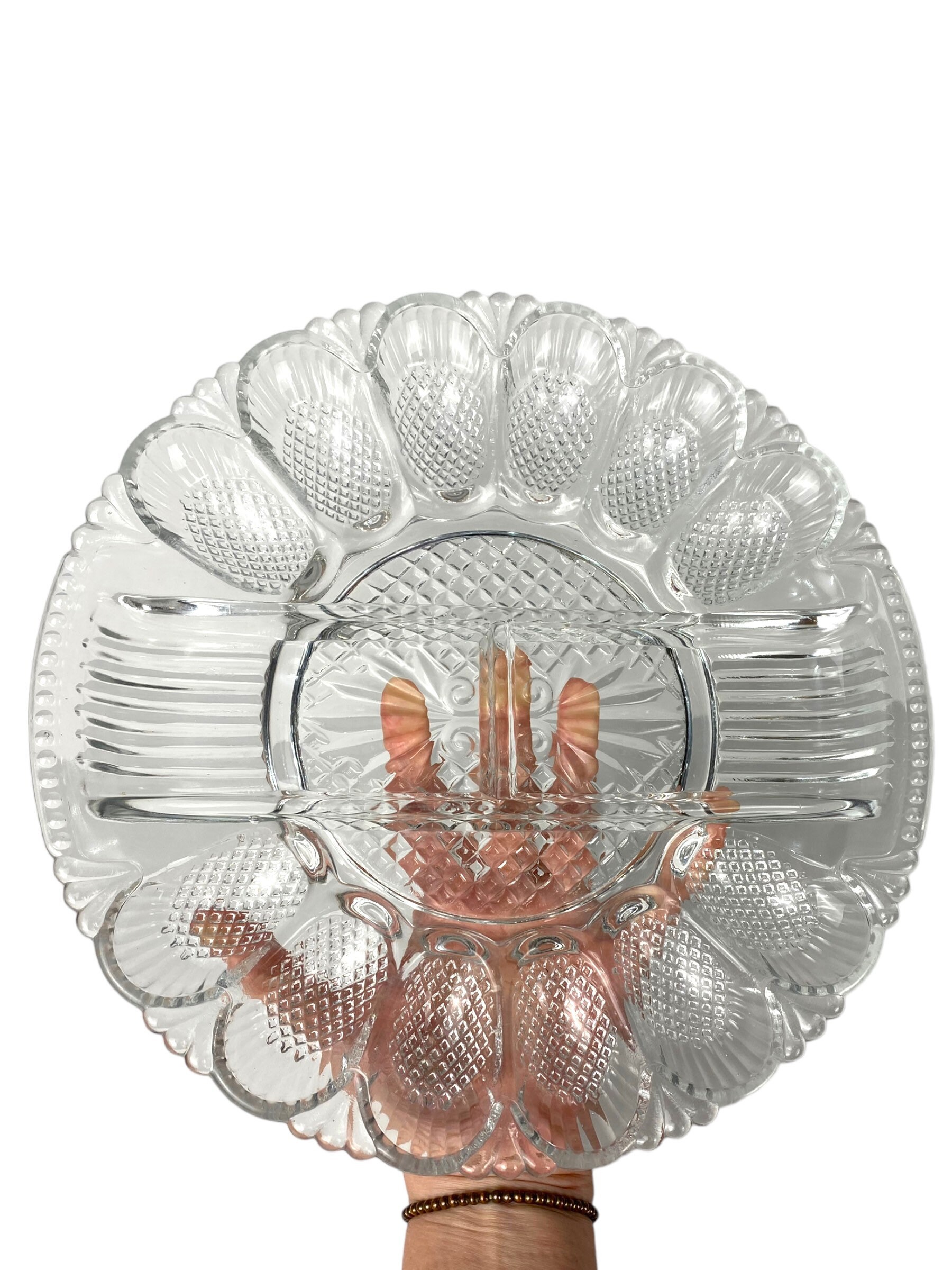 LE Smith Deviled Egg Plate Clear Glass Vintage Deviled Egg & - Etsy