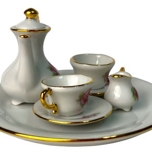 Miniature Porcelain Tea Set White Gold Pink Floral Rose Motif - Etsy