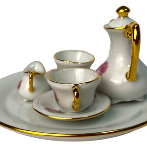 Miniature Porcelain Tea Set White Gold Pink Floral Rose Motif - Etsy