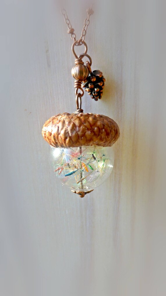 Rainbow Acorn Necklace Good Luck Charm Dandelion Pendant Gift | Etsy